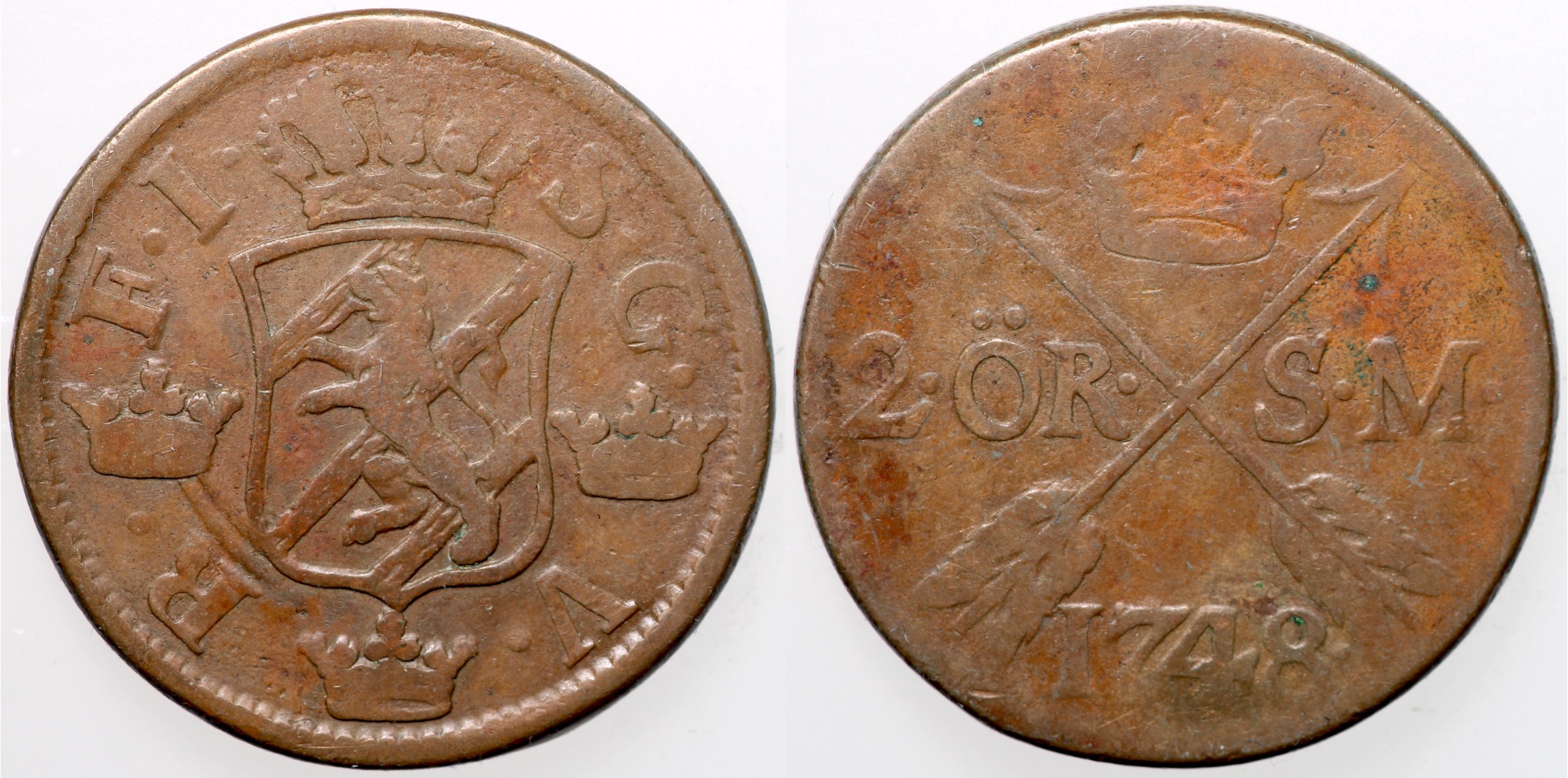 Sweden, Frederick I, 1749 2 Ore, 34mm | European Coins
