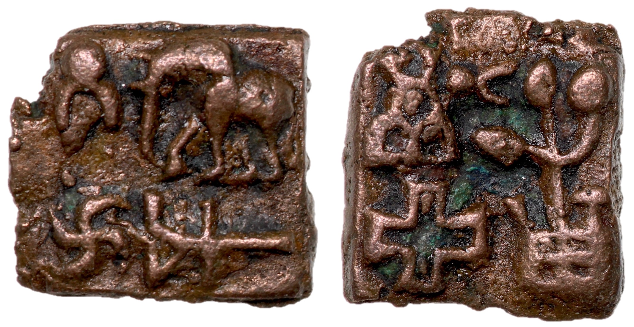 Sunga Kingdom, Uncertain King, 2nd Century BC Half Karshapana with Swastika