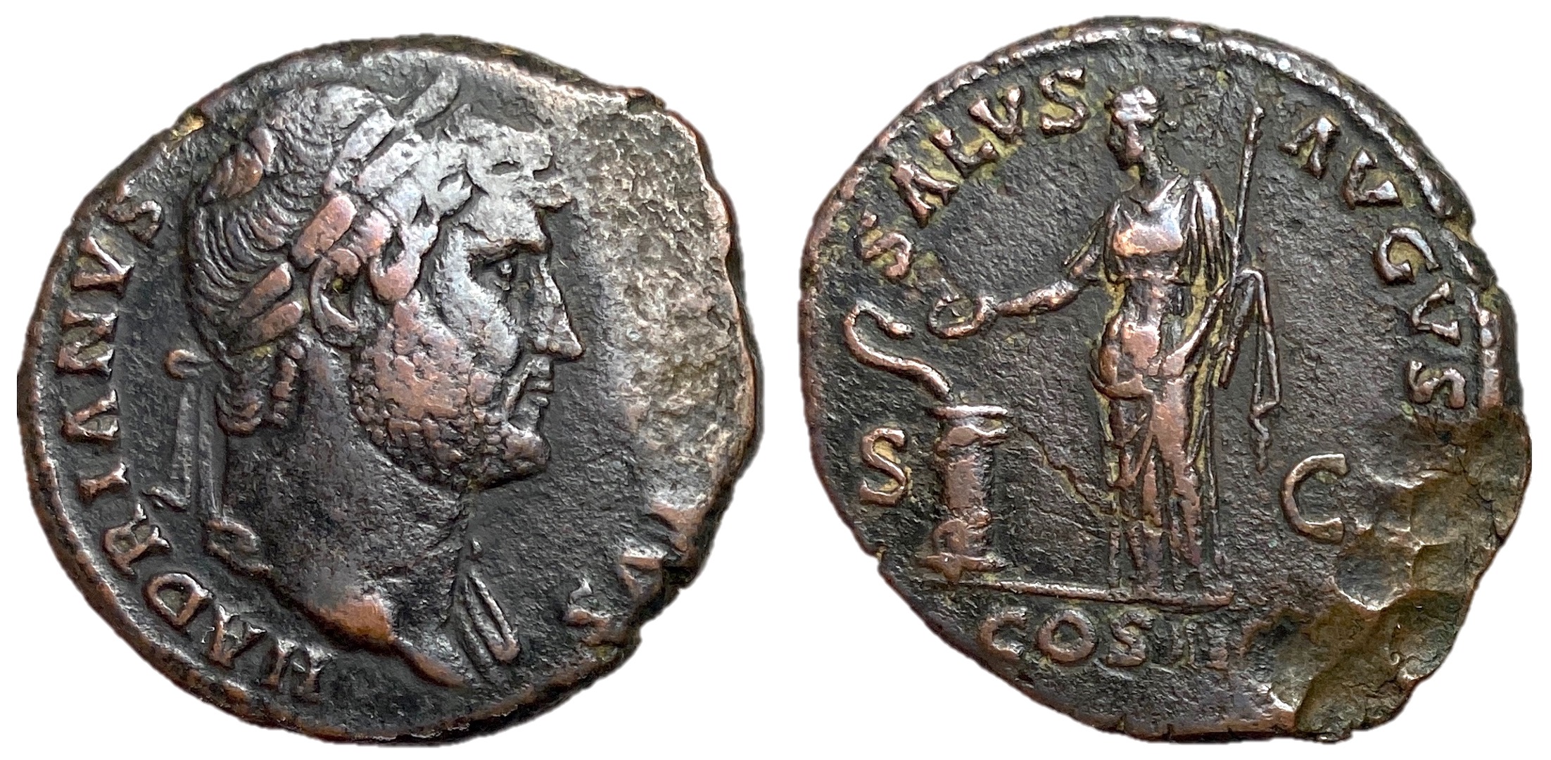 Hadrian, 117 - 138 AD, AE As, Salus | Roman Imperial Coins