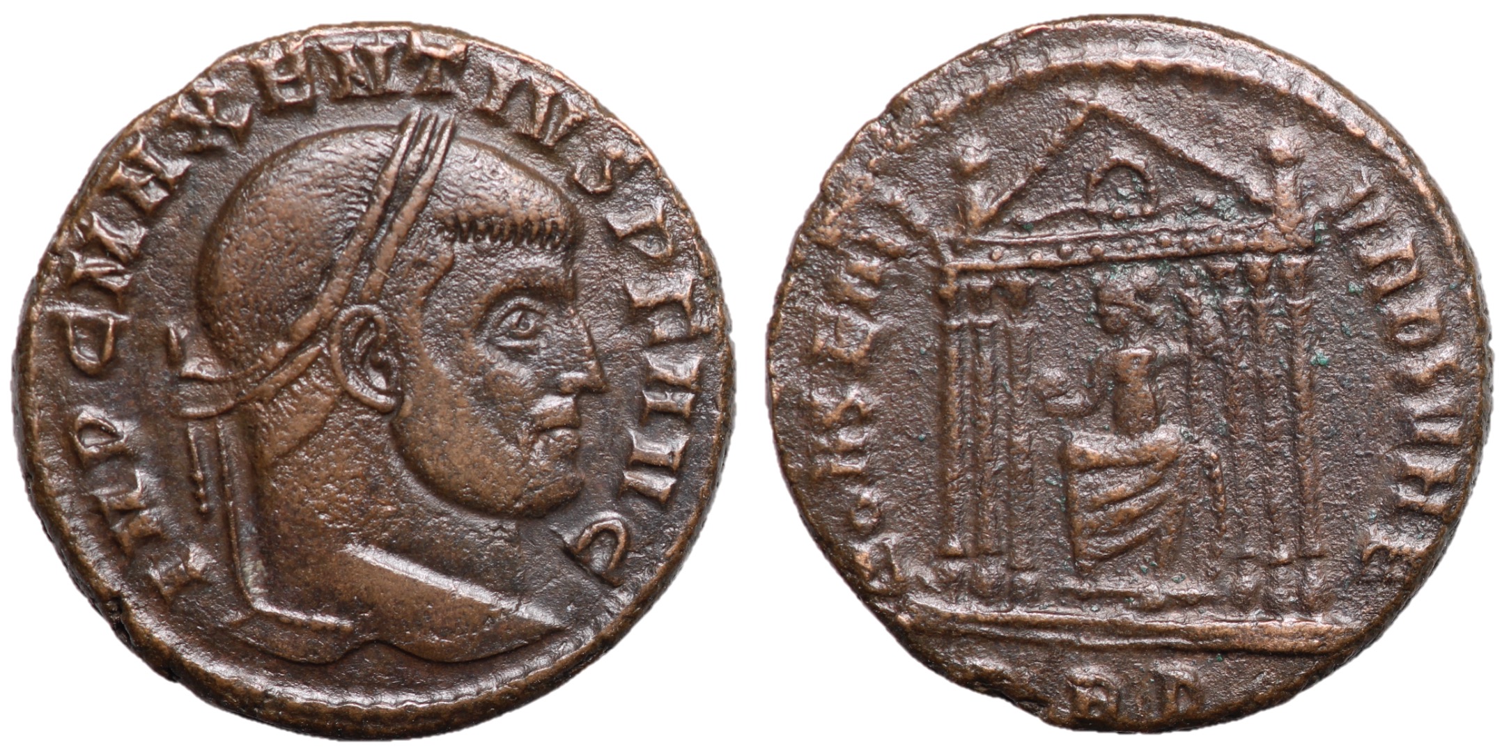 Maxentius, 307 - 312 AD, Follis of Rome with Temple | Roman Imperial Coins