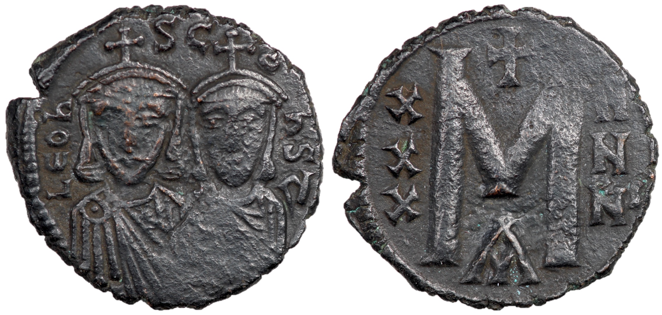 Leo III, The Isaurian, with Constantine V, 717 - 741 AD, Follis