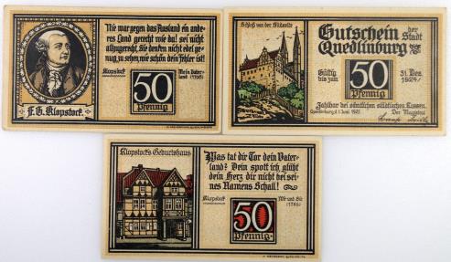German Notgeld, 3 Notes, Quedlinburg, 1924 | World Paper Money
