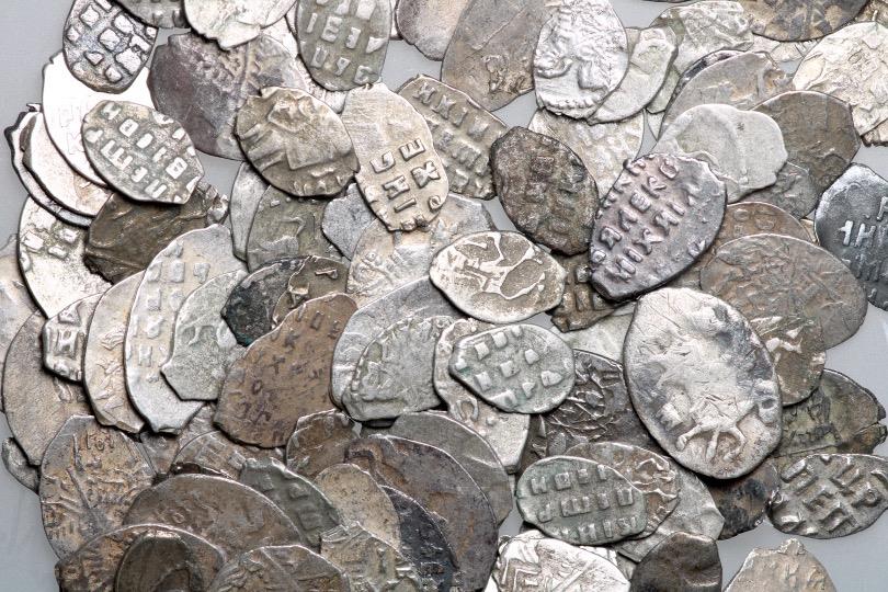Russian Empire, 15th - 18th Century, Lot of 10 Silver Denga / Kopeks