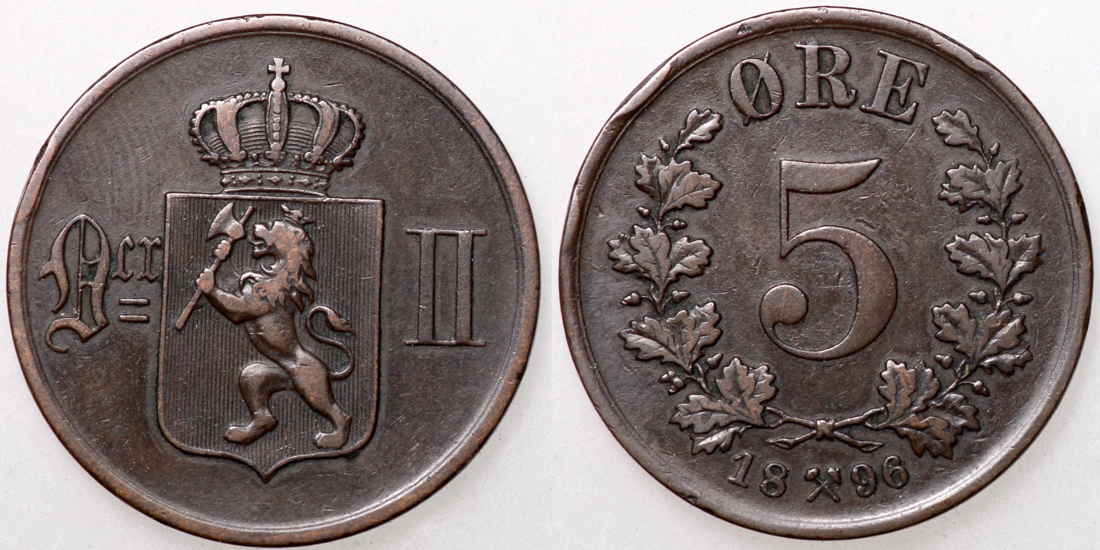 Norway, Oscar II, 1896 5 Ore | European Coins