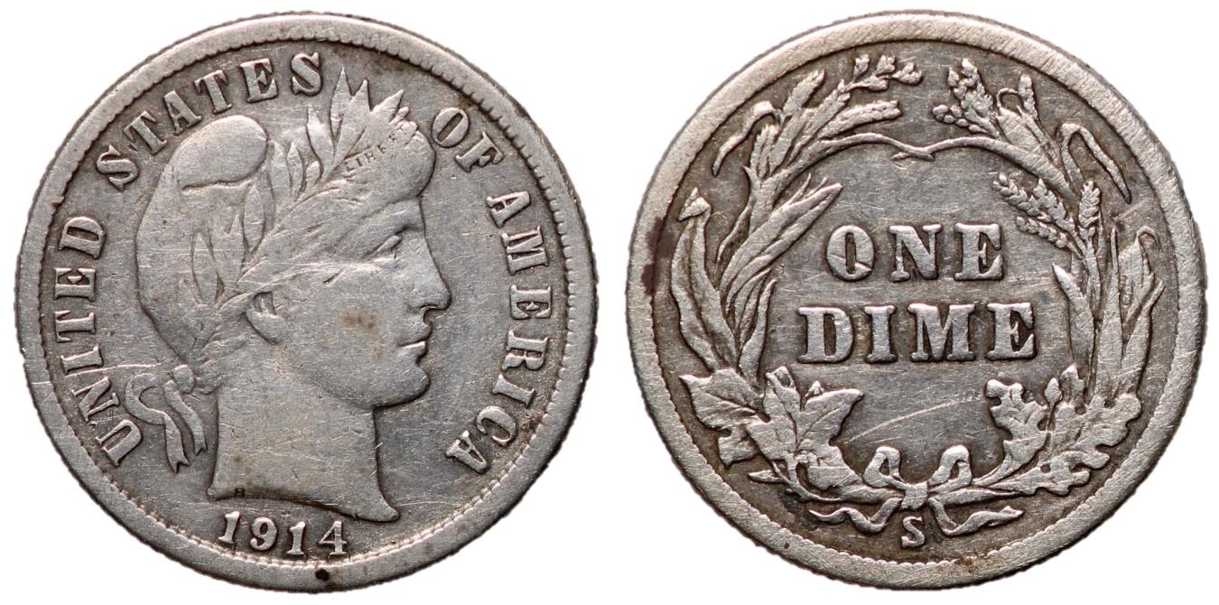 United States, 1914 S Silver Dime | Half Dimes