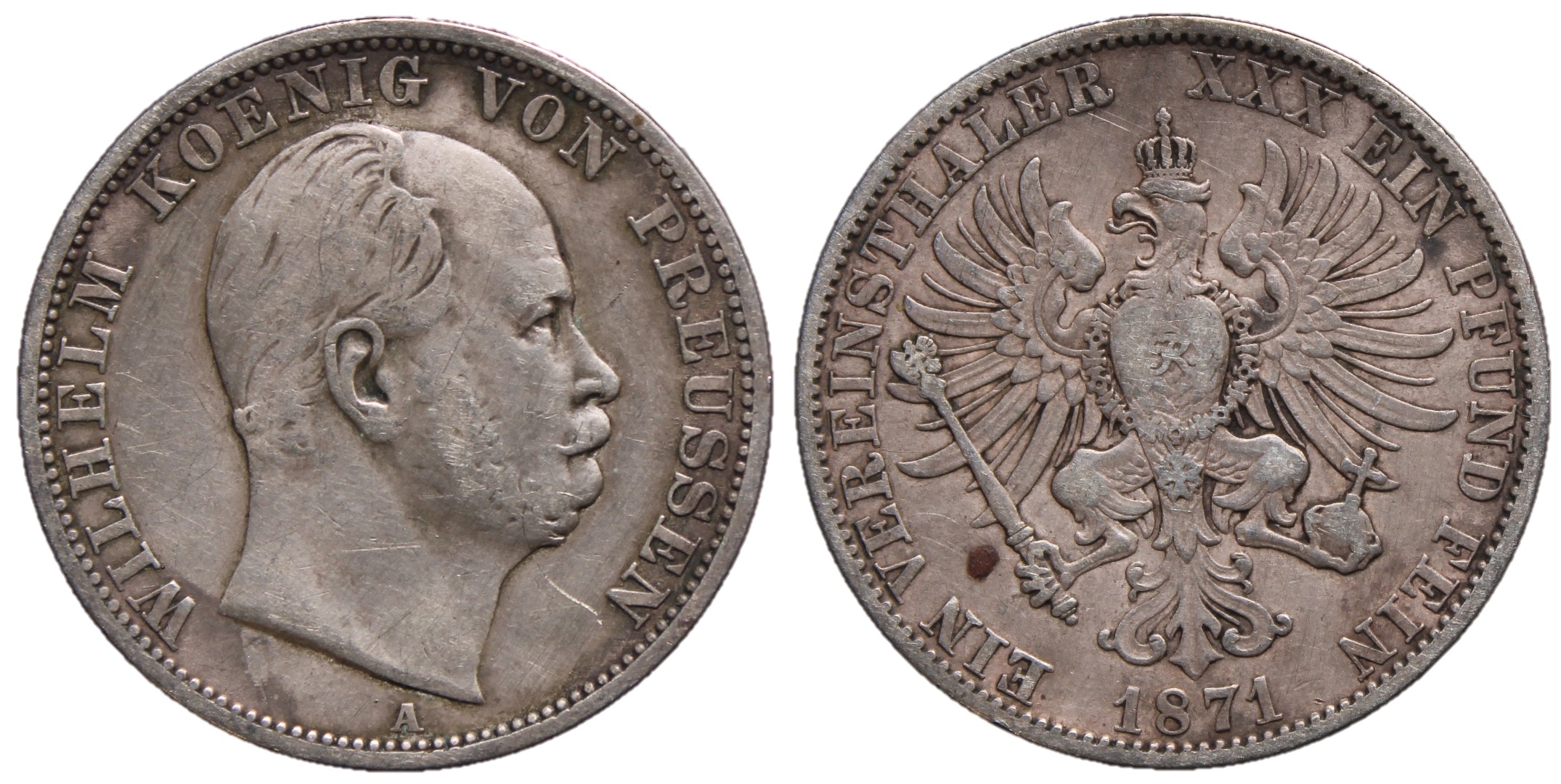 Prussia, William I, 1871 A Silver Vereinsthaler | European Coins