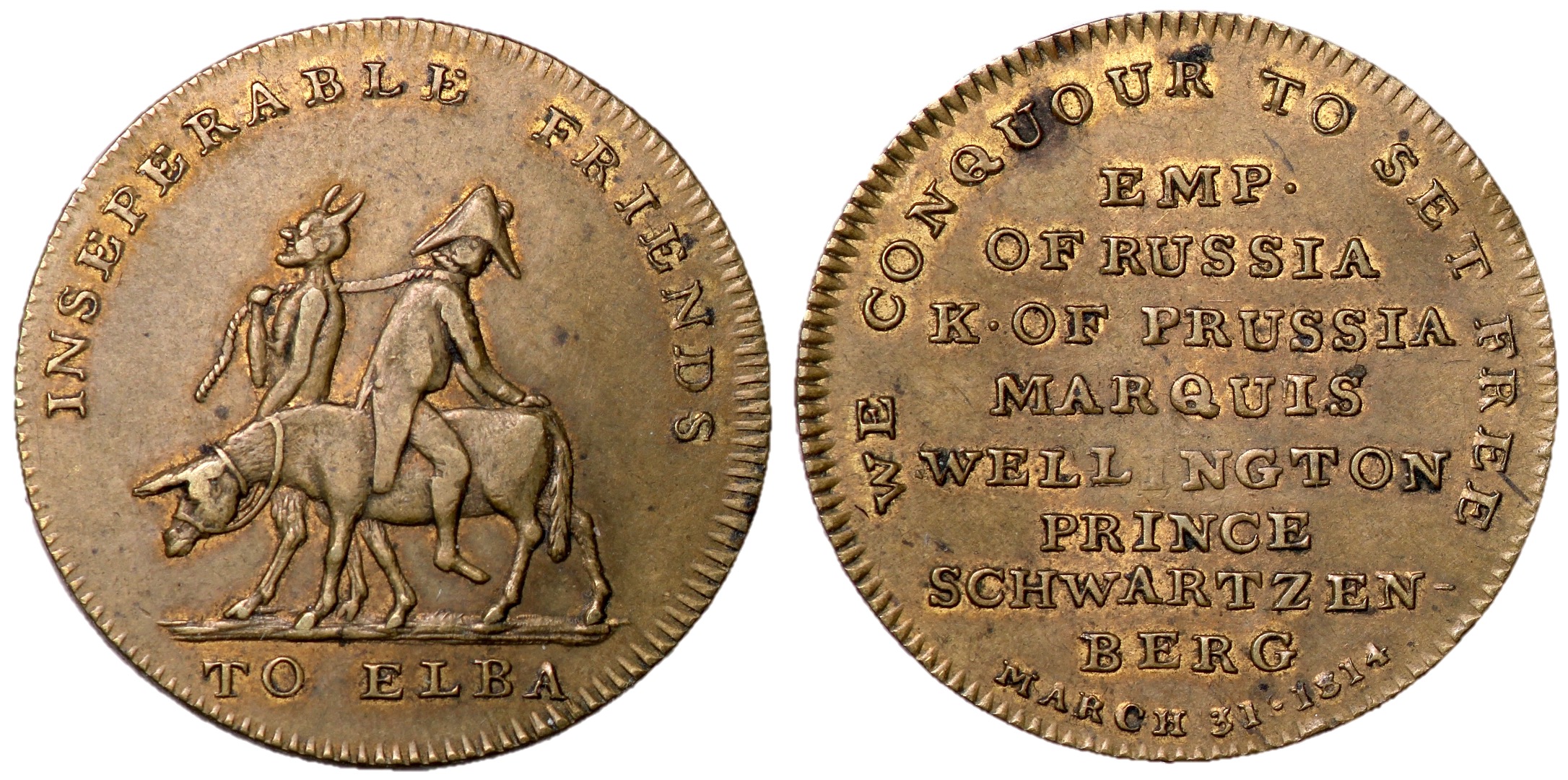 Great Britain, Satyrical Token, 1814, Napoleon Being Led to Elba on ...
