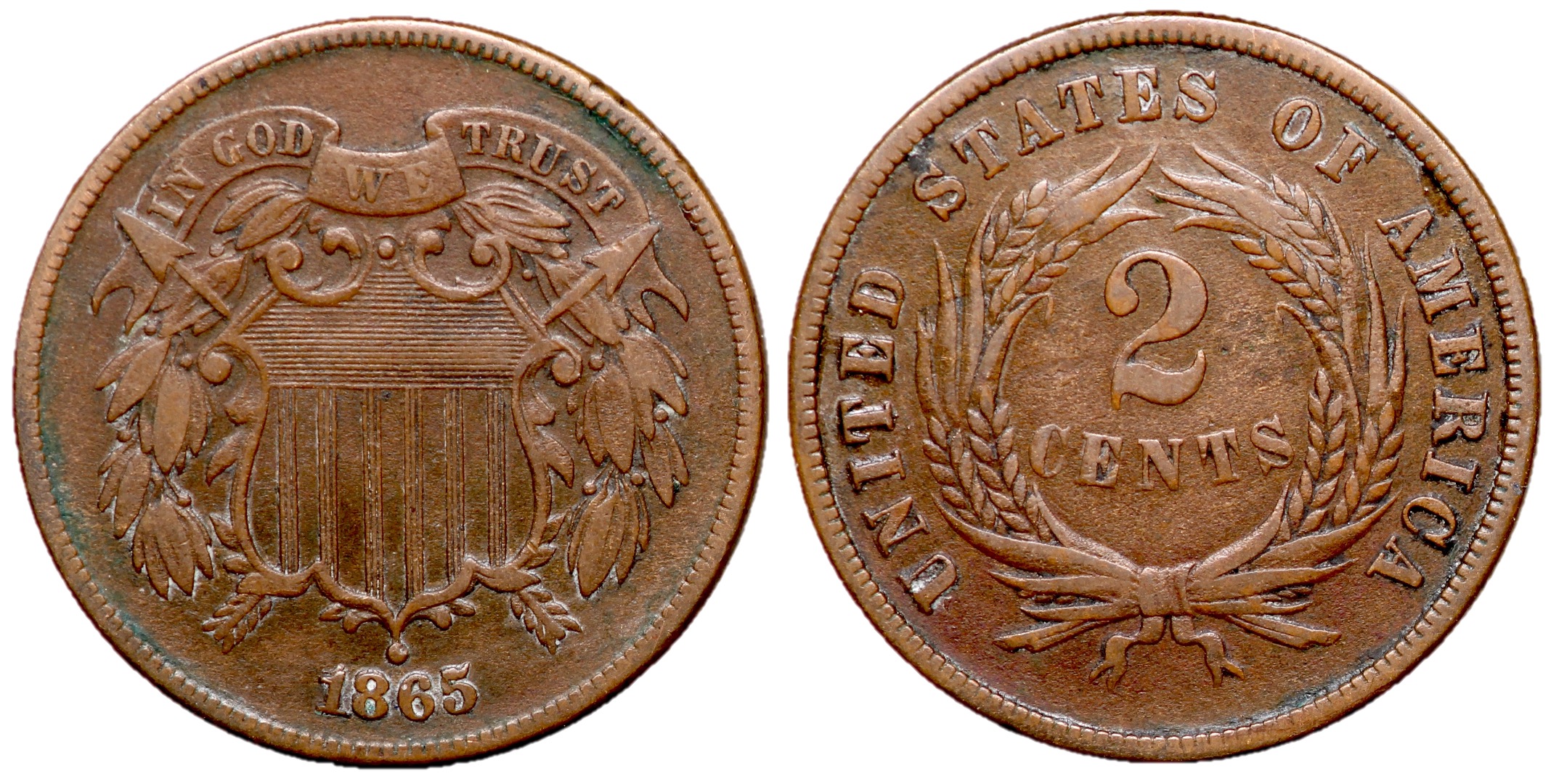 United States, 1865 2 Cent | Half Dimes