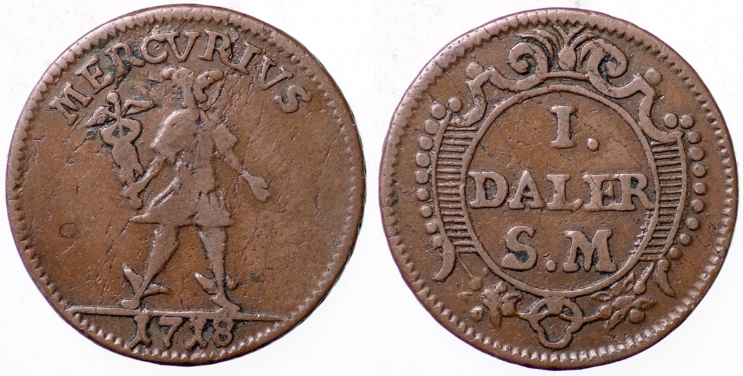 Sweden, Charles XII, 1718 Daler, Emergency Issue with Mercury