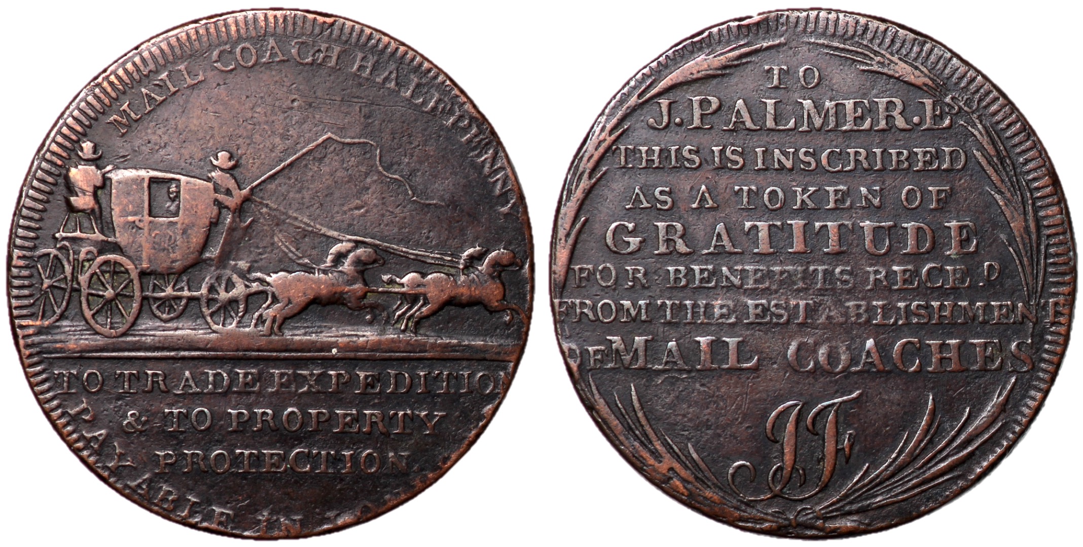 Great Britain, Middlesex, Mail Coach, 1797 Halfpenny Conder Token, D&H 363