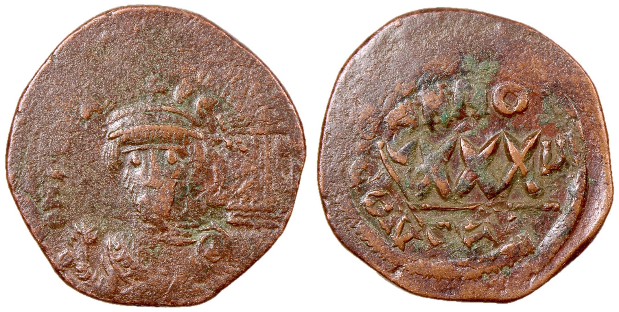 Phocas, 602 - 610 AD, Follis of Constantinople, Overstruck | Byzantine ...