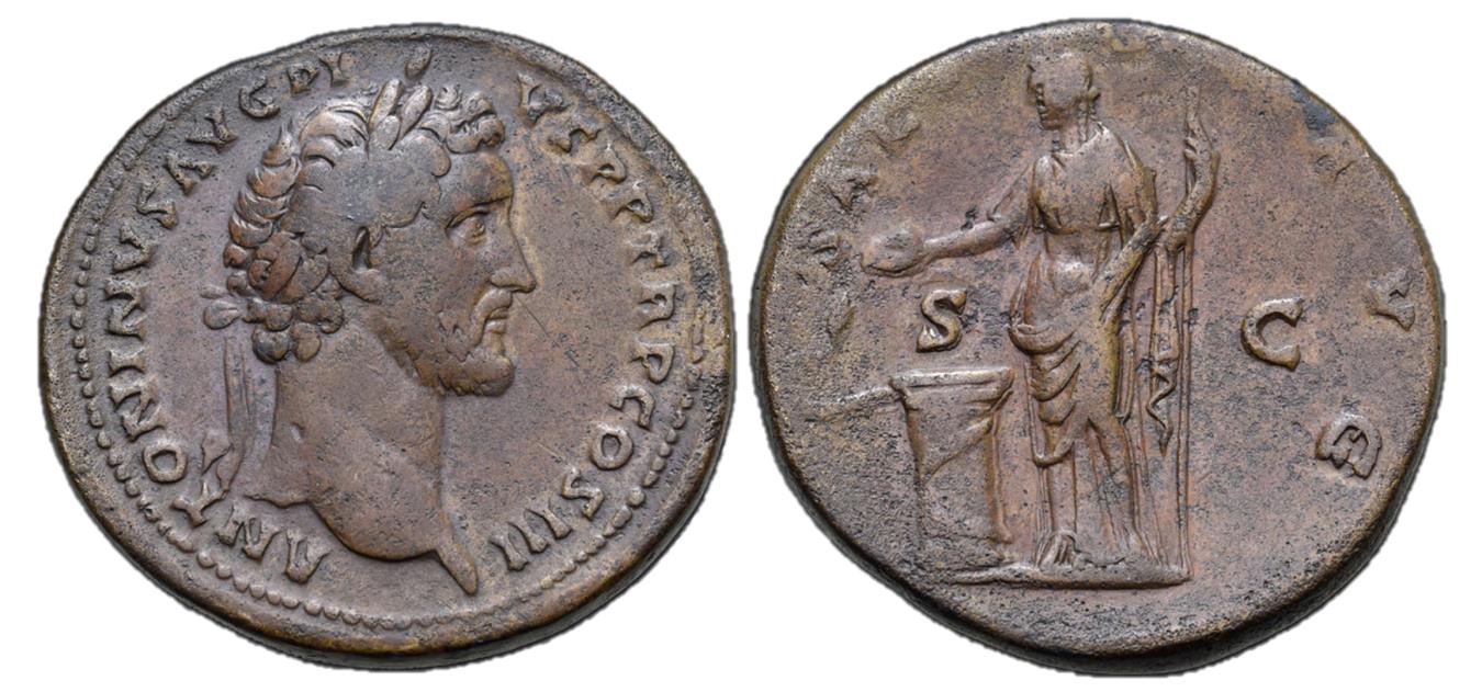 Antoninus Pius, 138 - 161 AD, Sestertius with Salus | Roman Imperial Coins