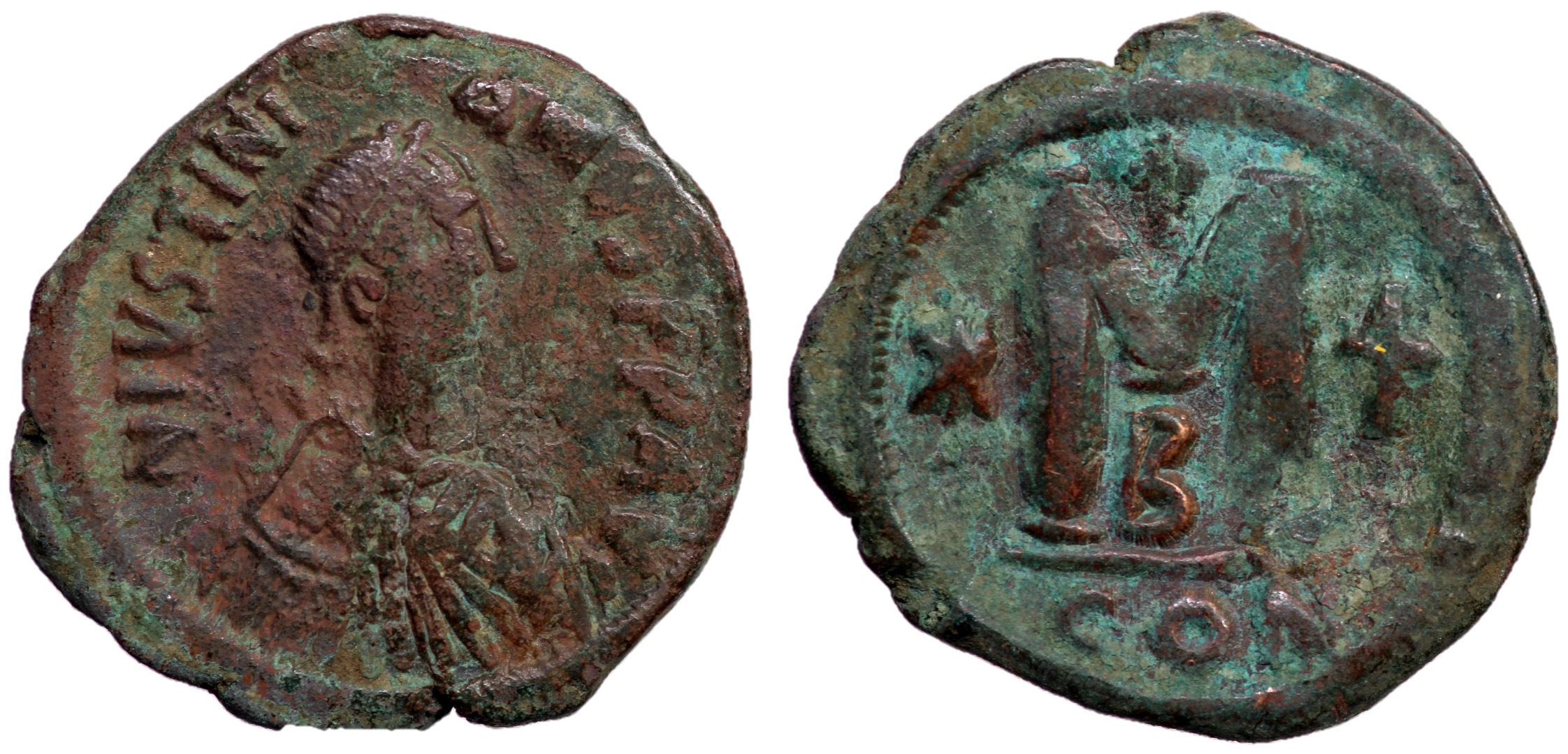 Justinian I, 527 - 565 AD, Follis of Constantinople | Byzantine Coins
