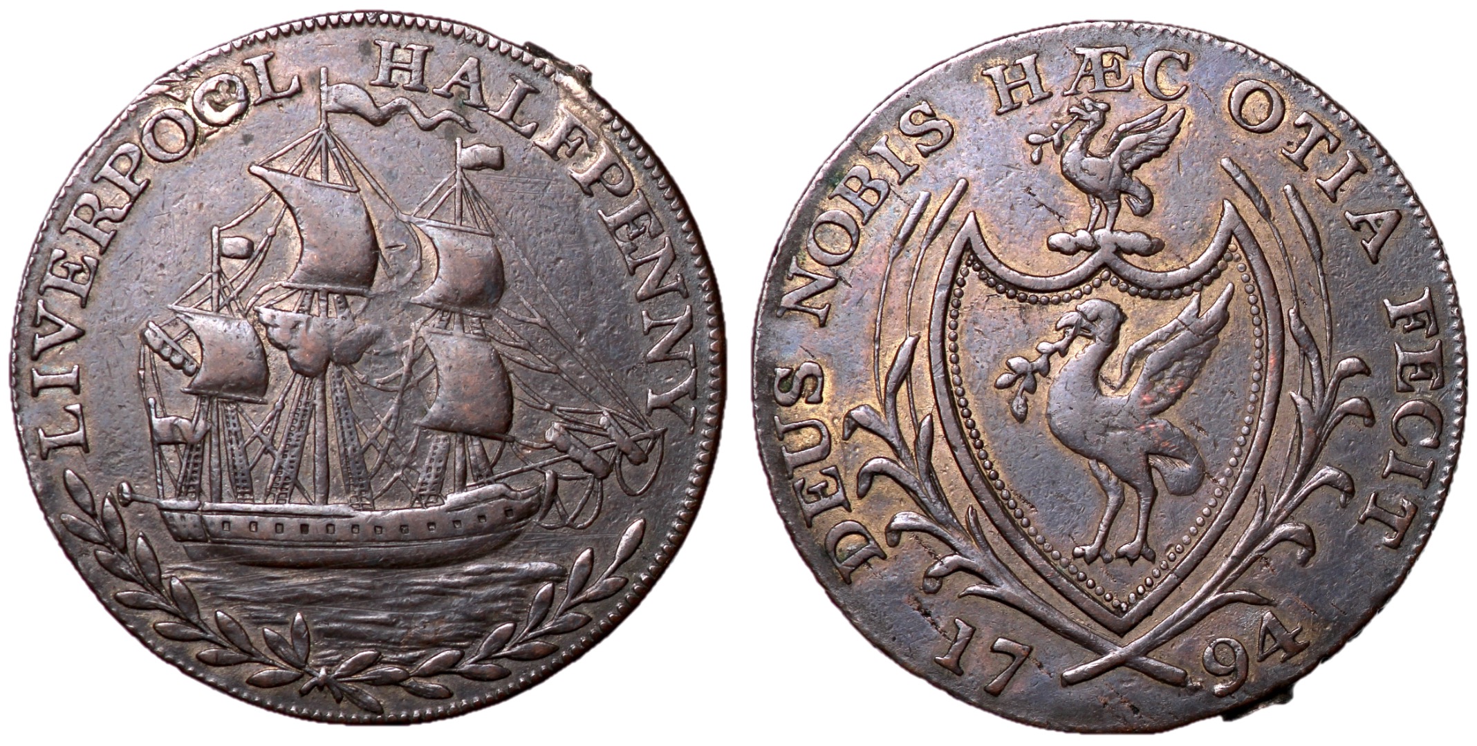 Great Britain, Lancashire, Liverpool, 1794 Halfpenny Conder Token, D&H 108d