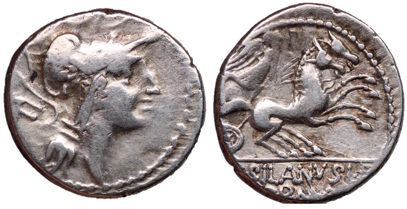 D. Silanus L.f., 91 BC Silver Denarius | Roman Republican Coins