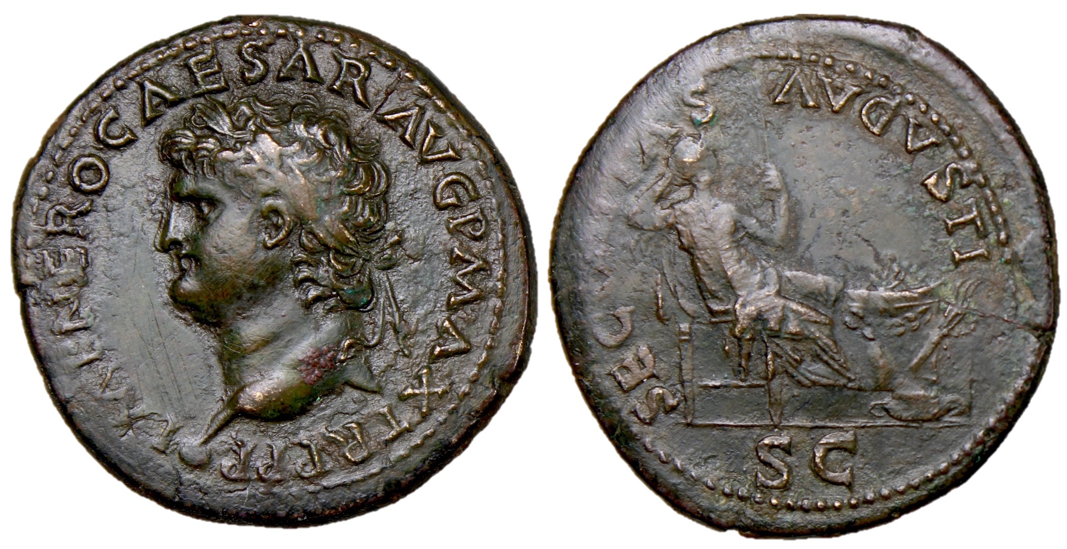 Nero, 54 - 68 AD, AE Dupondius with Securitas | Roman Imperial Coins