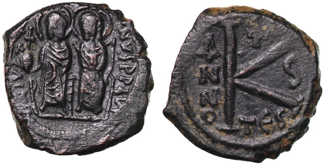 Justin II with Sophia, 565 - 578 AD, Half Follis of Thessalonica