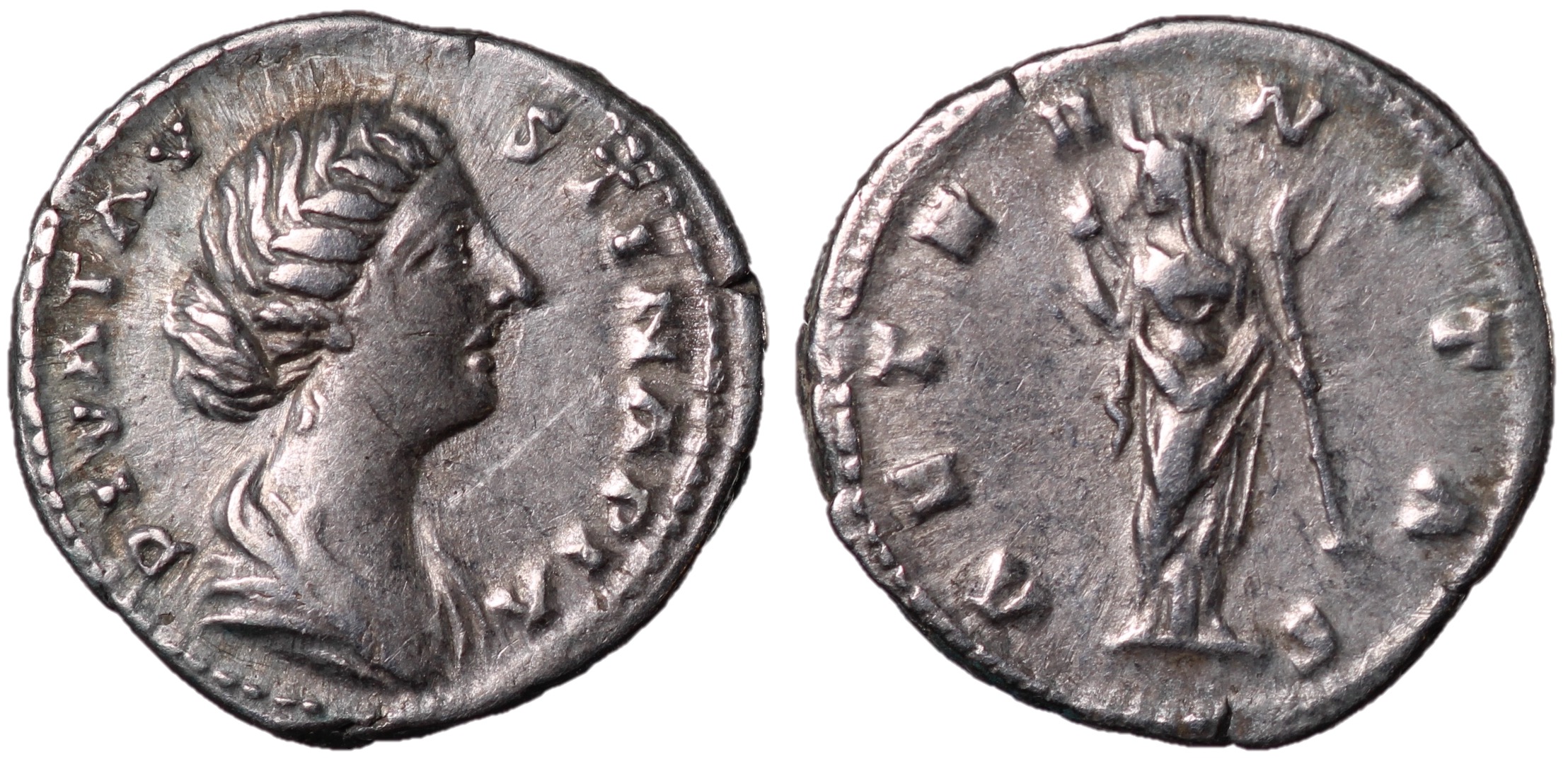 Diva Faustina Jr., 176 - 180 AD, Silver Denarius with Aeternitas