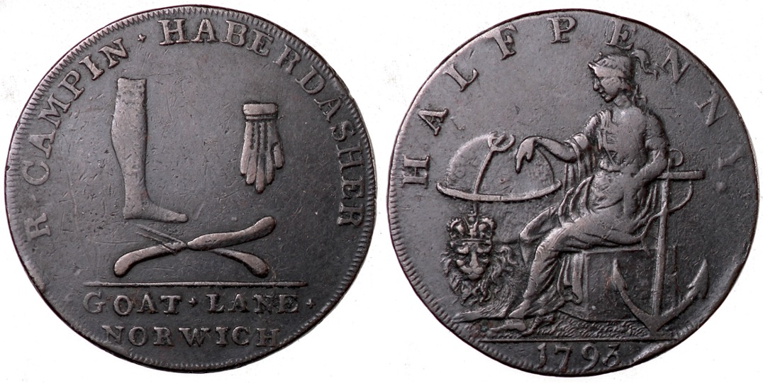 Great Britain, Norfolk, Norwich, 1793 Halfpenny Conder Token, D&H 20