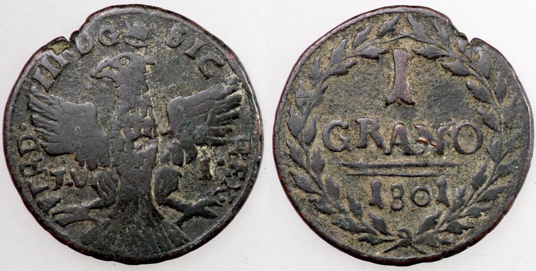 Kingdom of Sicily, Ferdinand III, 1801 Grano | European Coins