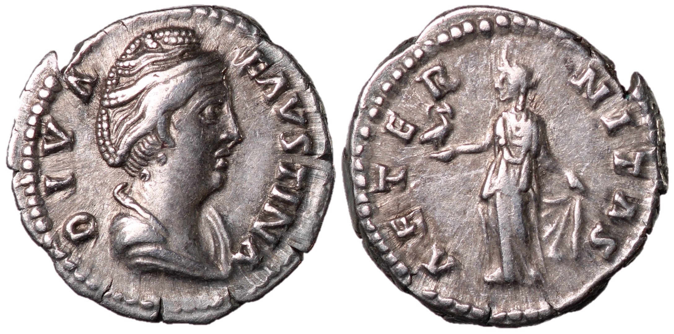 Diva Faustina Sr., after 141 AD, Silver Denarius wth Aeternitas & Phoenix