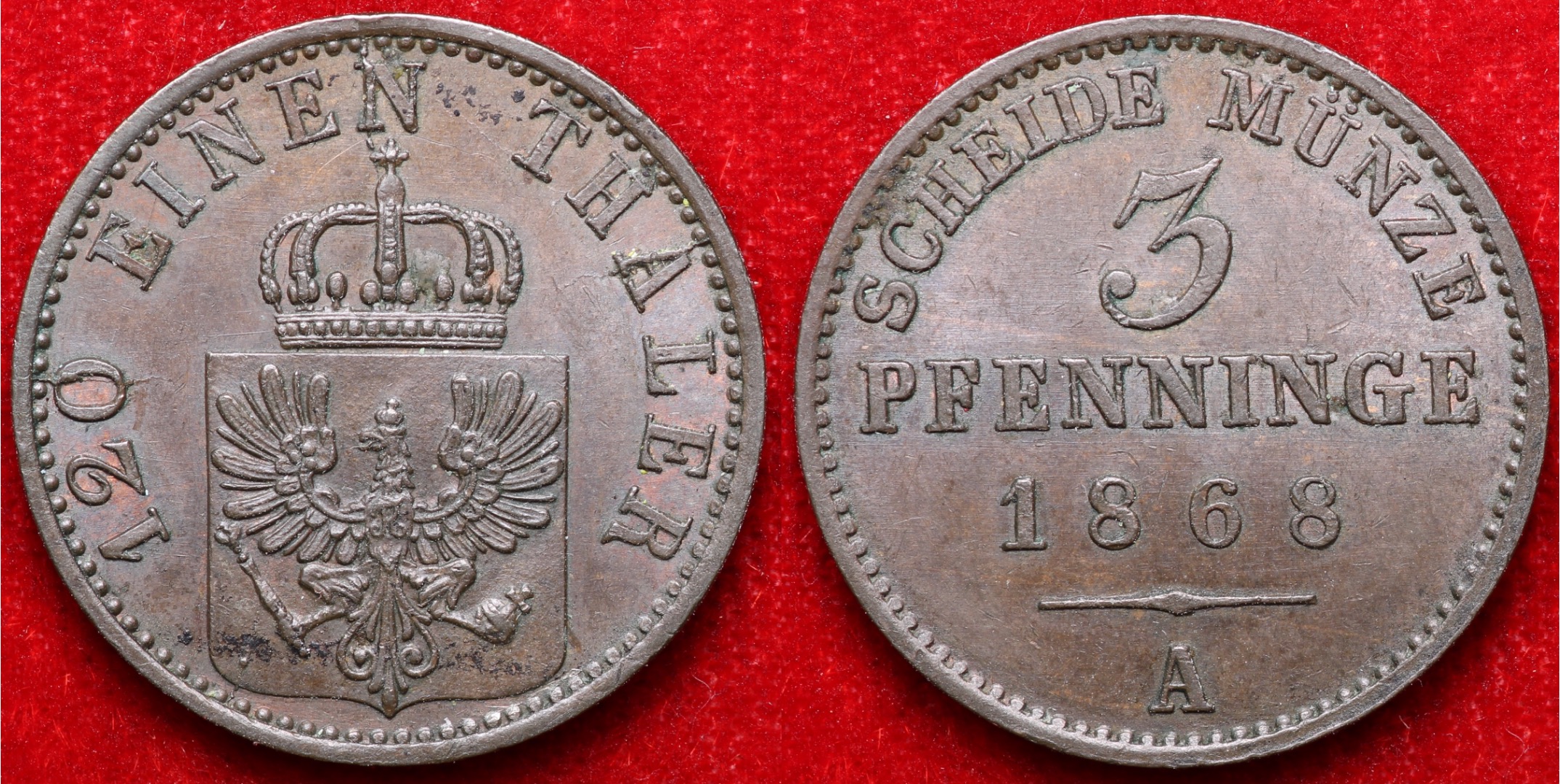 German States, Prussia, 1868 A 3 Pfennig | European Coins