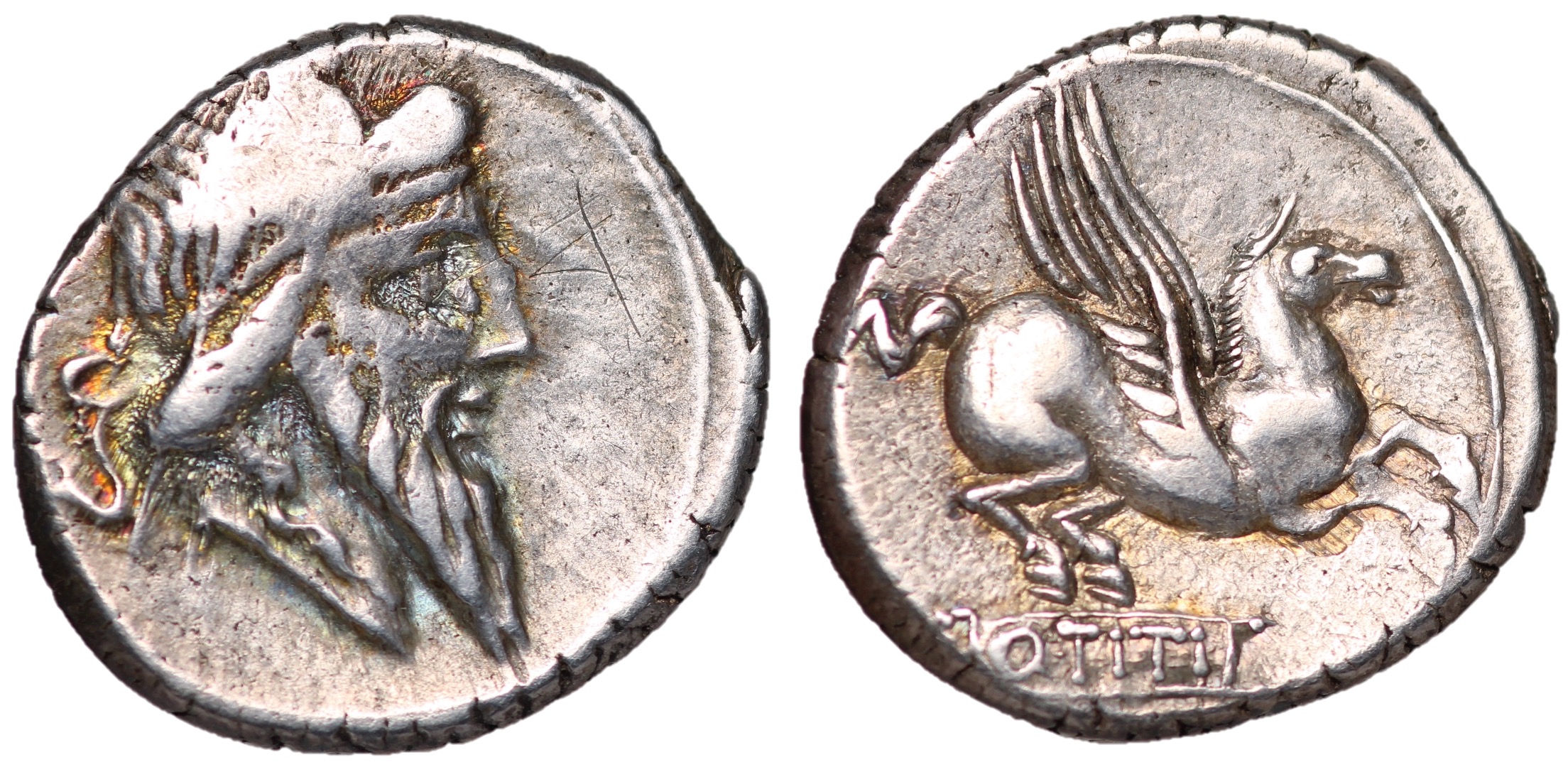 Roman Republic, Q. Titius, 90 BC, Silver Denarius with Pegasus