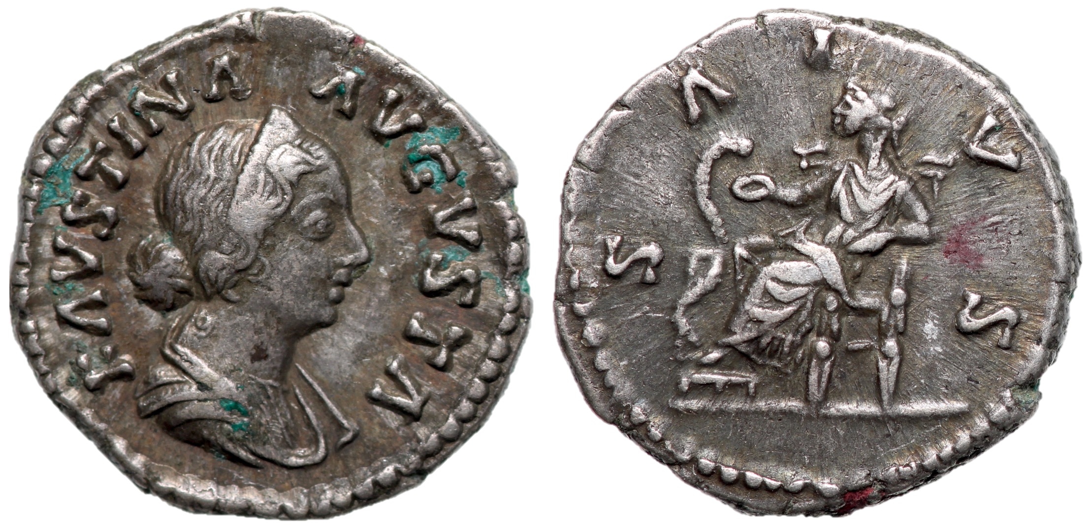 Faustina Jr., 161 - 164 AD, Silver Denarius with Salus | Roman Imperial ...