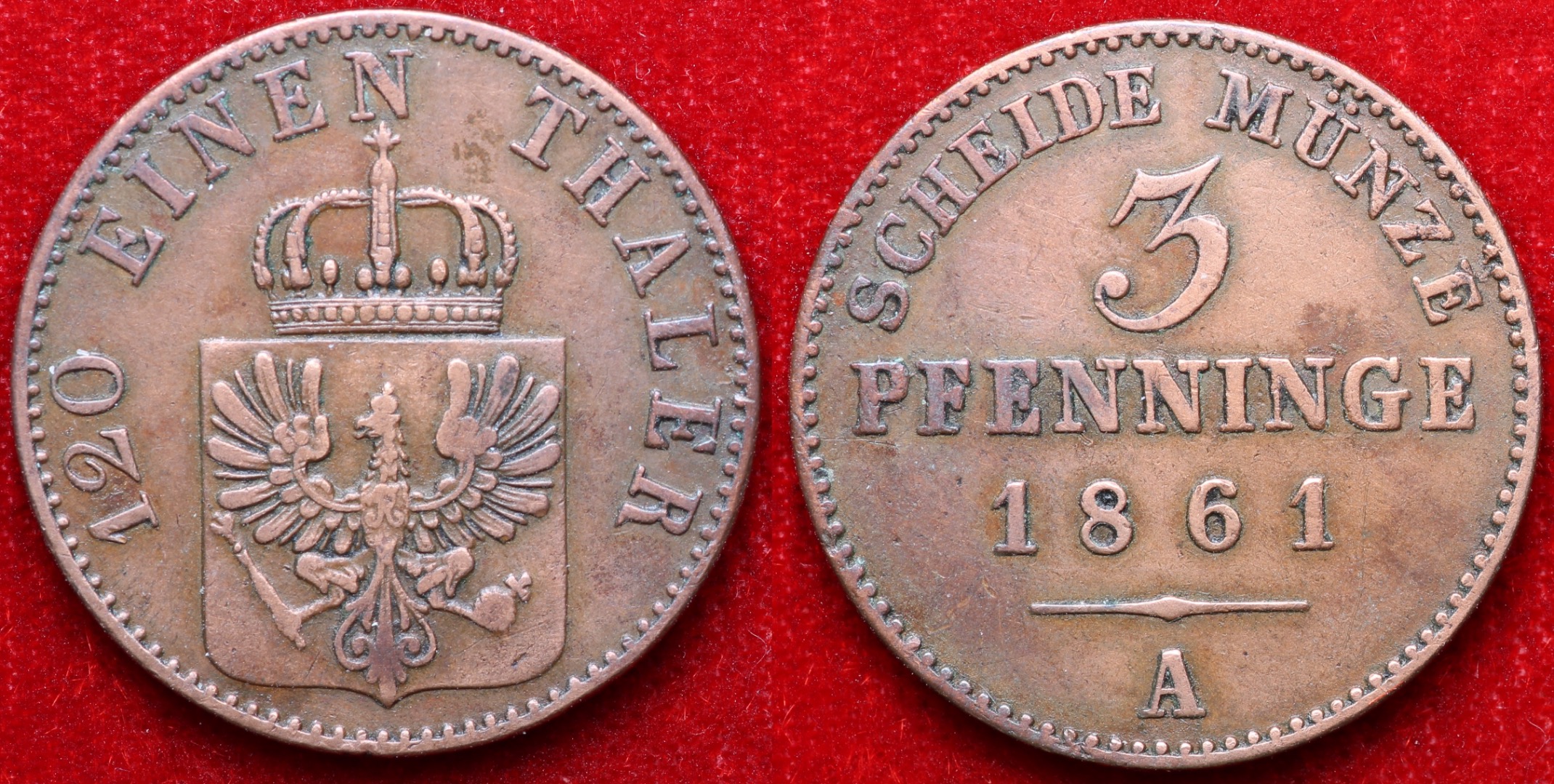 German States, Prussia, 1861 A 3 Pfennig | European Coins