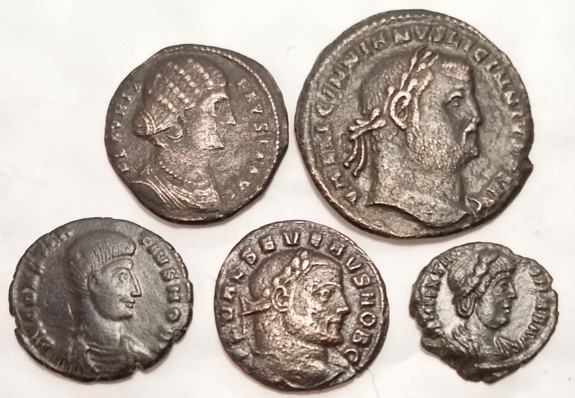 Lot of 5 Rare Types of Late Roman Bronze (Severus II, Theodora, Helena ...