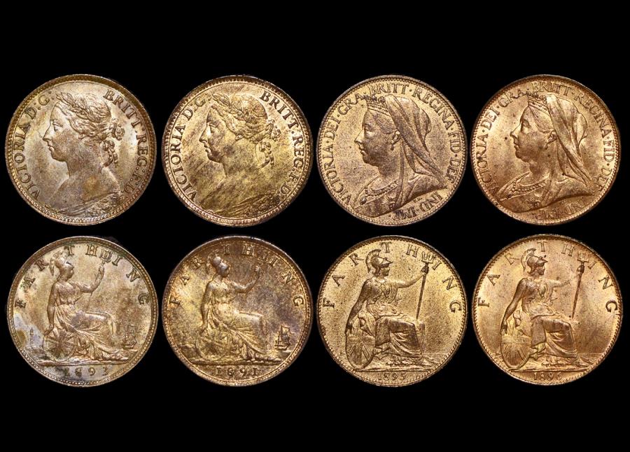Great Britain, Victoria (1837-1901), Bronze Farthings, 1891 (1), 1893 ...