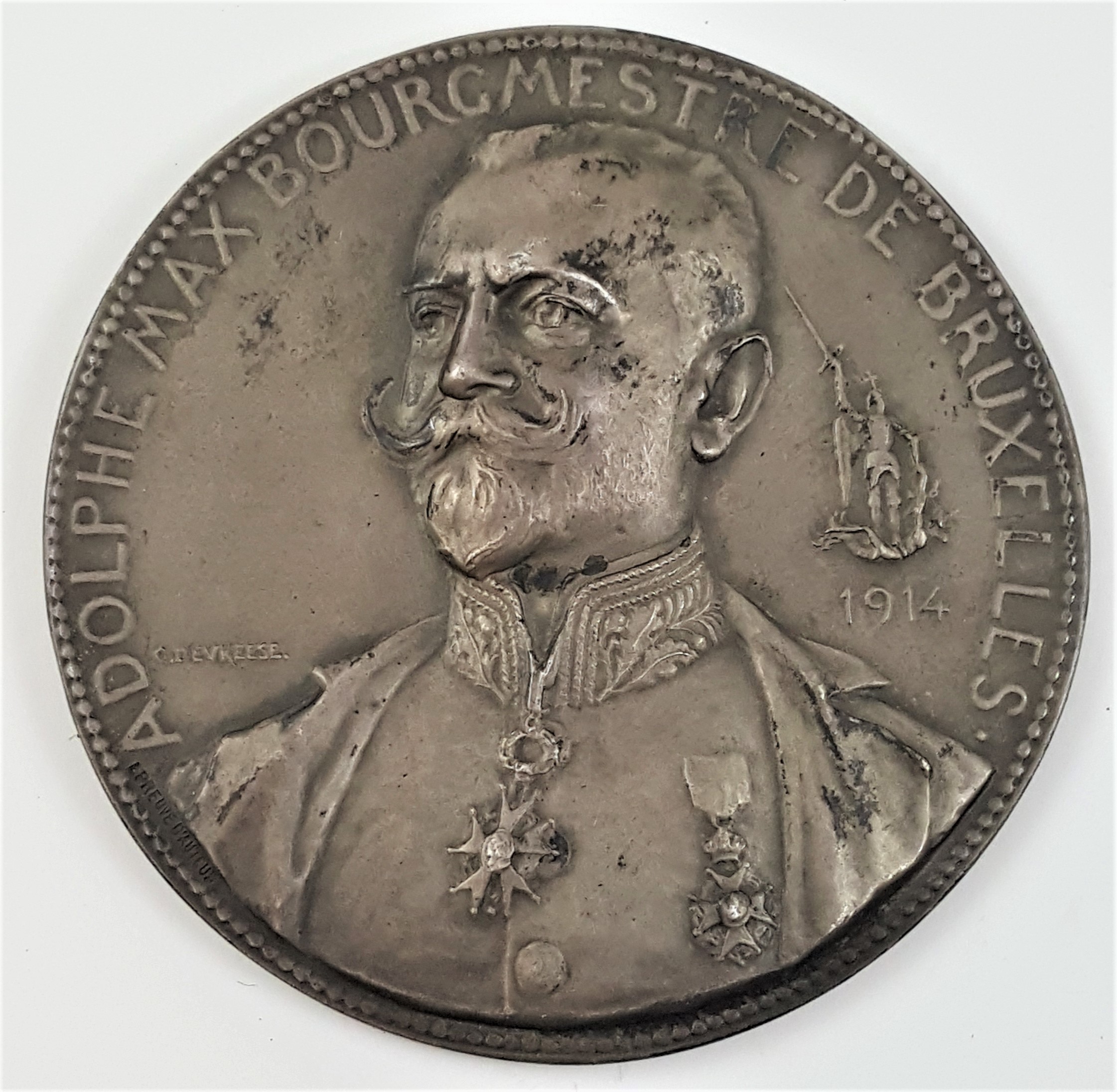 Dealer lot of one (1) Belgian medal commemorating Adolphe Max.(VF)