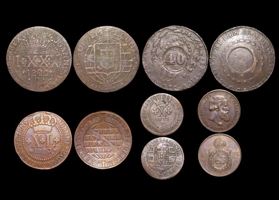 Brazil, Empire, Copper 40 Reis, 1803 (1), 80 Reis, 1820 B (1), 10 Reis ...