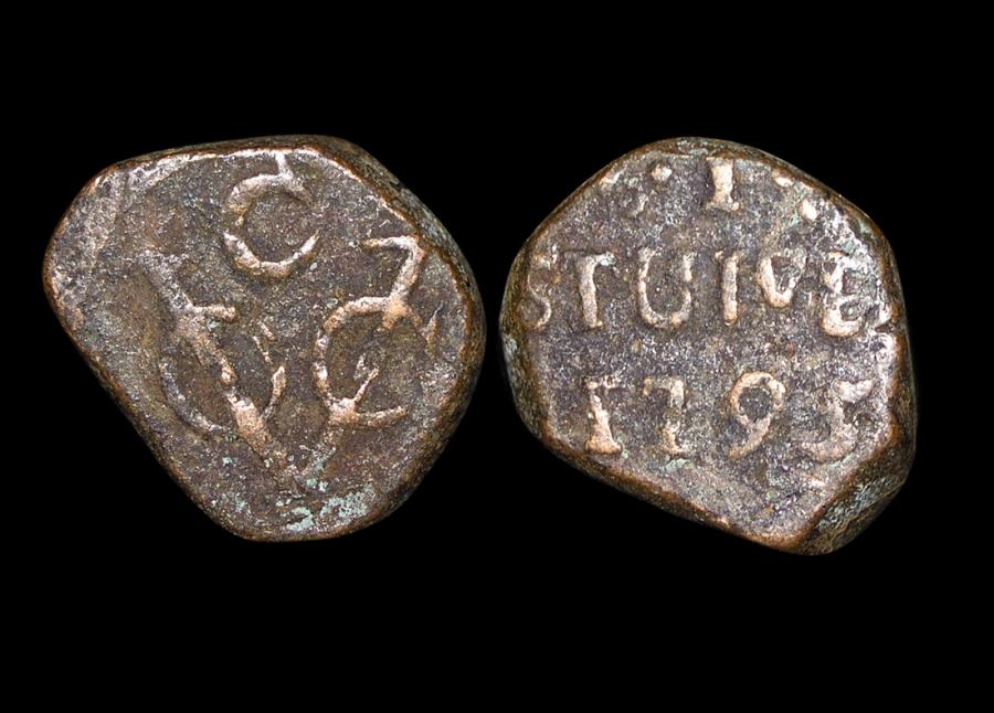 Ceylon, Dutch Colony - VOC, Copper 1 Stuiver, 1795, Colombo mint, KM ...