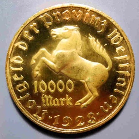 German hyperinflation coin, brass - Westphalia - 10,000 Marks