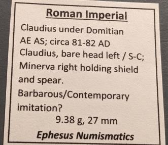 Claudius I, AE As, Minerva reverse - barbarous | Roman Imperial Coins