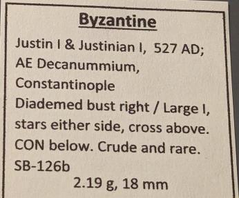 Justin I & Justinian I, 527 AD. AE decanummium - rare | Byzantine Coins