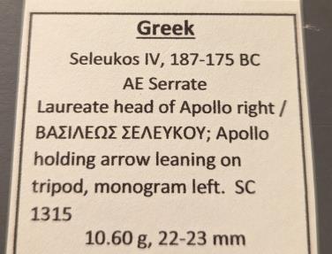 Seleukos IV, 187-175 BC. AE serrate. Apollo reverse | Greek Coins