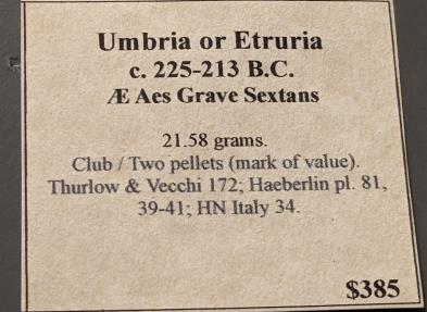 Umbria or Etruria, 225-213 BC, AE Aes Grave Sextans | Roman Republican ...