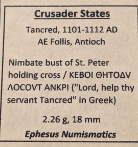 Crusader States. Tancred, 1101-1112 AD, AE follis | Medieval Coins