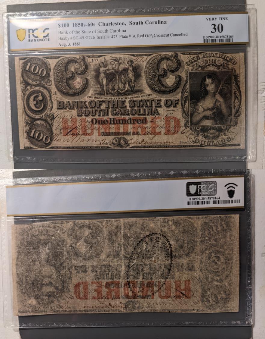 Charleston, SC - Bank of South Carolina. $100 note. VF30 | US Paper Money