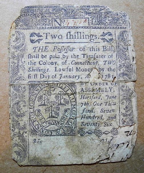Colonial currency, June 7, 1776, 2 Shillings - Connecticut | US Paper Money