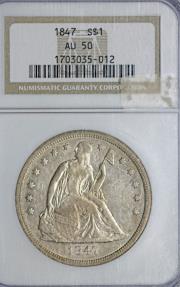 1847 Liberty Seated Silver Dollar AU-50 NGC | US Paper Money