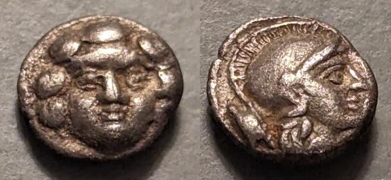 Pisidia, Selge, AR Obol, Gorgoneion / Athena | Greek Coins