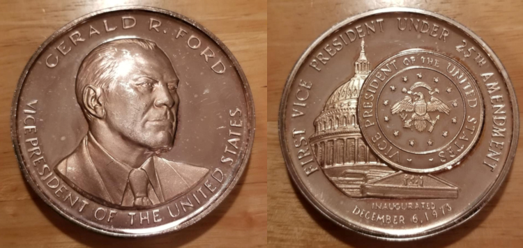 Massive silver Gerald Ford Medal. Inauguration. 64mm, almost 5 troy ounces