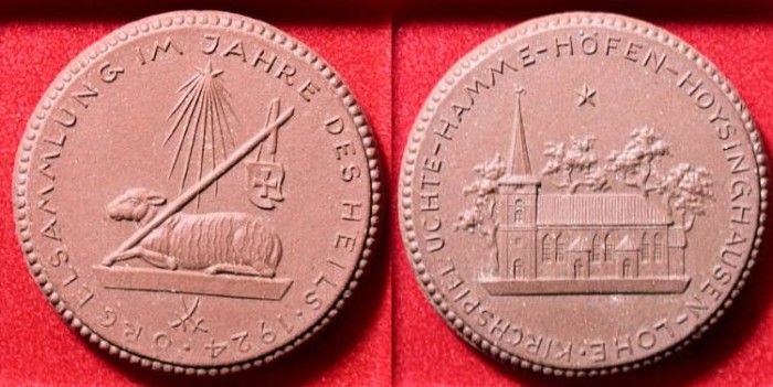 German brown porcelain medal - lamb of God - Agnus Dei, representation ...