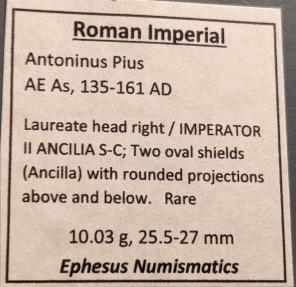 Antoninus Pius, 138-161 AD, AE As. Ancilia on reverse. Rare