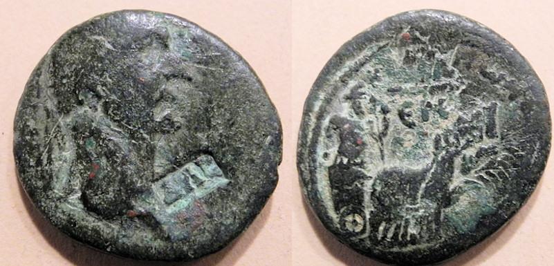 Trajan, 98-117 AD, AE20, Dated CY 55 (103 A.D.), Trajan in quadriga