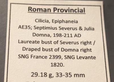 Medallion sized AE35, Cilician, Epiphaneia. Septimius Severus & Julia Domna