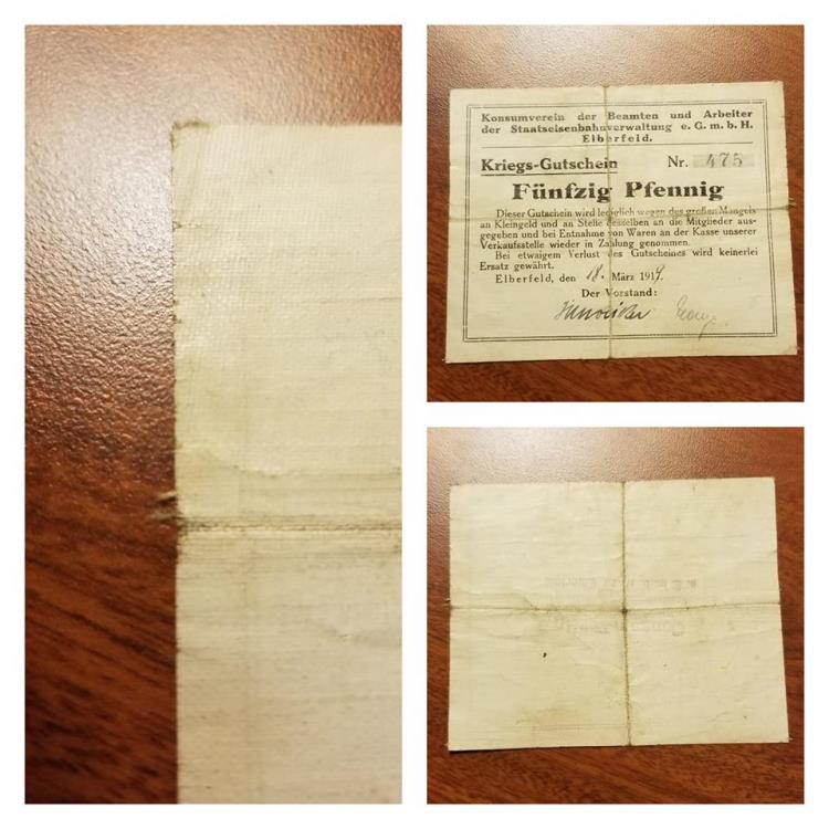 German emergency money --notgeld-- made of linen, Elberfeld (1917 / 1919)